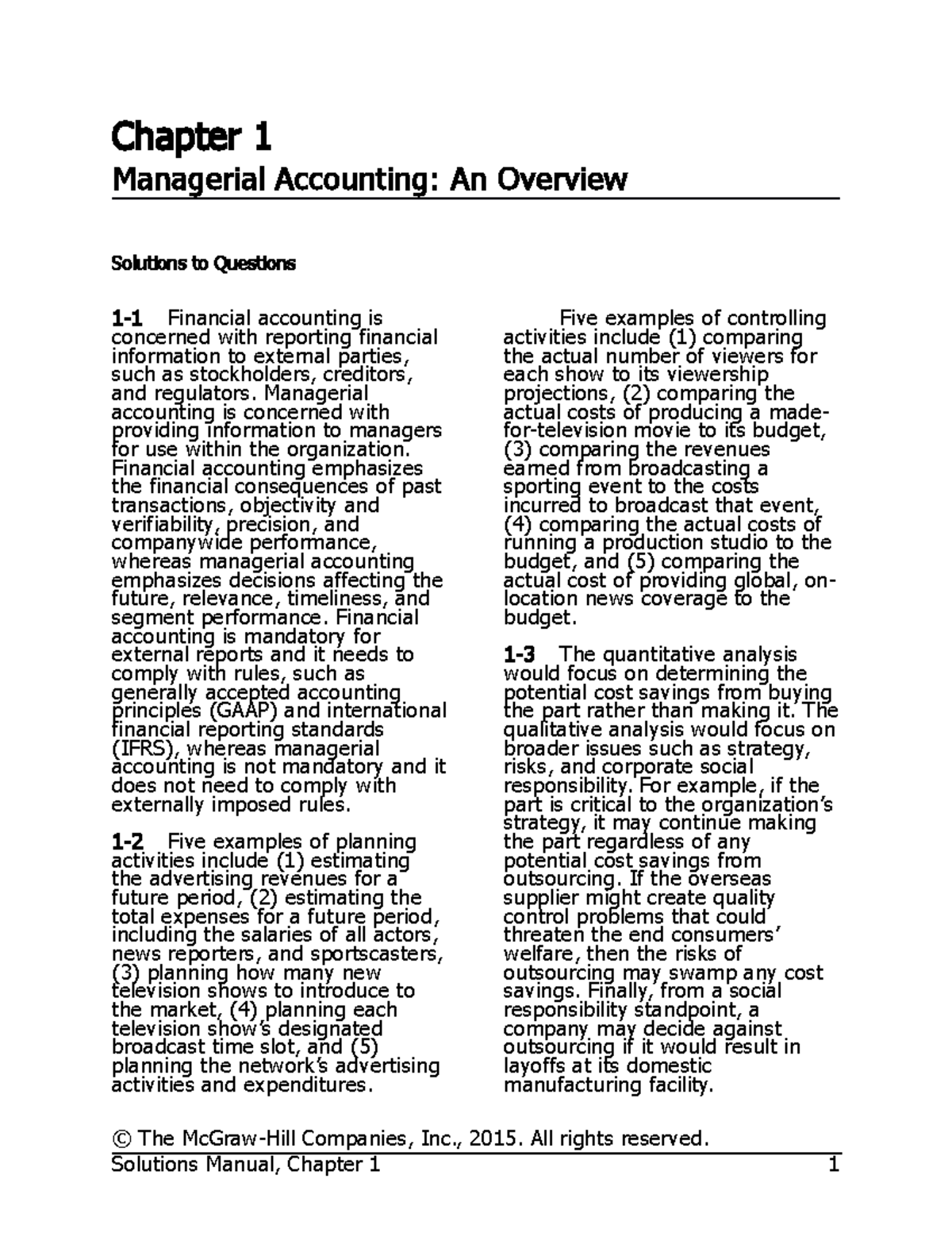 SMChap 001 - Managerial Accounting 15th edition Solution Manual ...