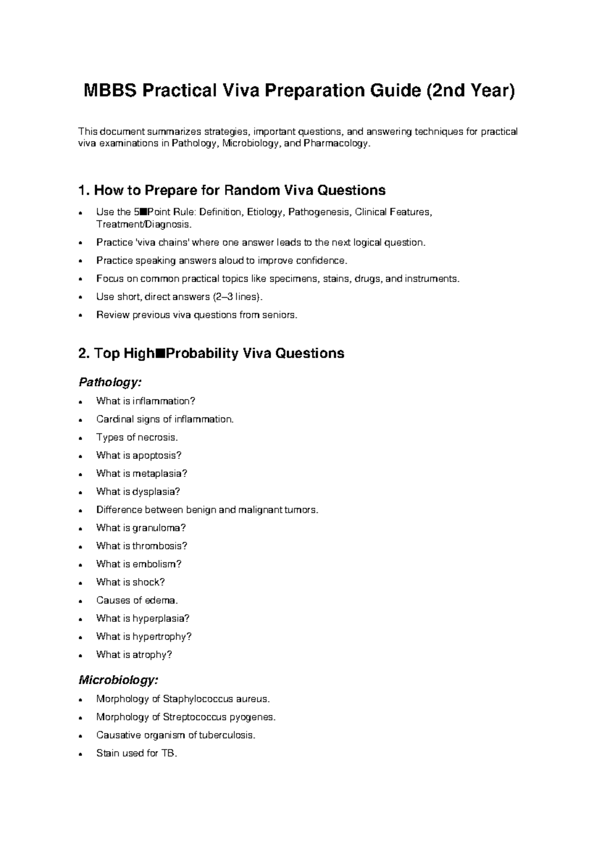 MBBS 2nd Year Practical Viva Prep Guide: Pathology & Microbiology - Studocu