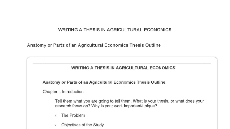 Lecture 1: Writing a Thesis in Agricultural Economics (AG ECON 090325 ...