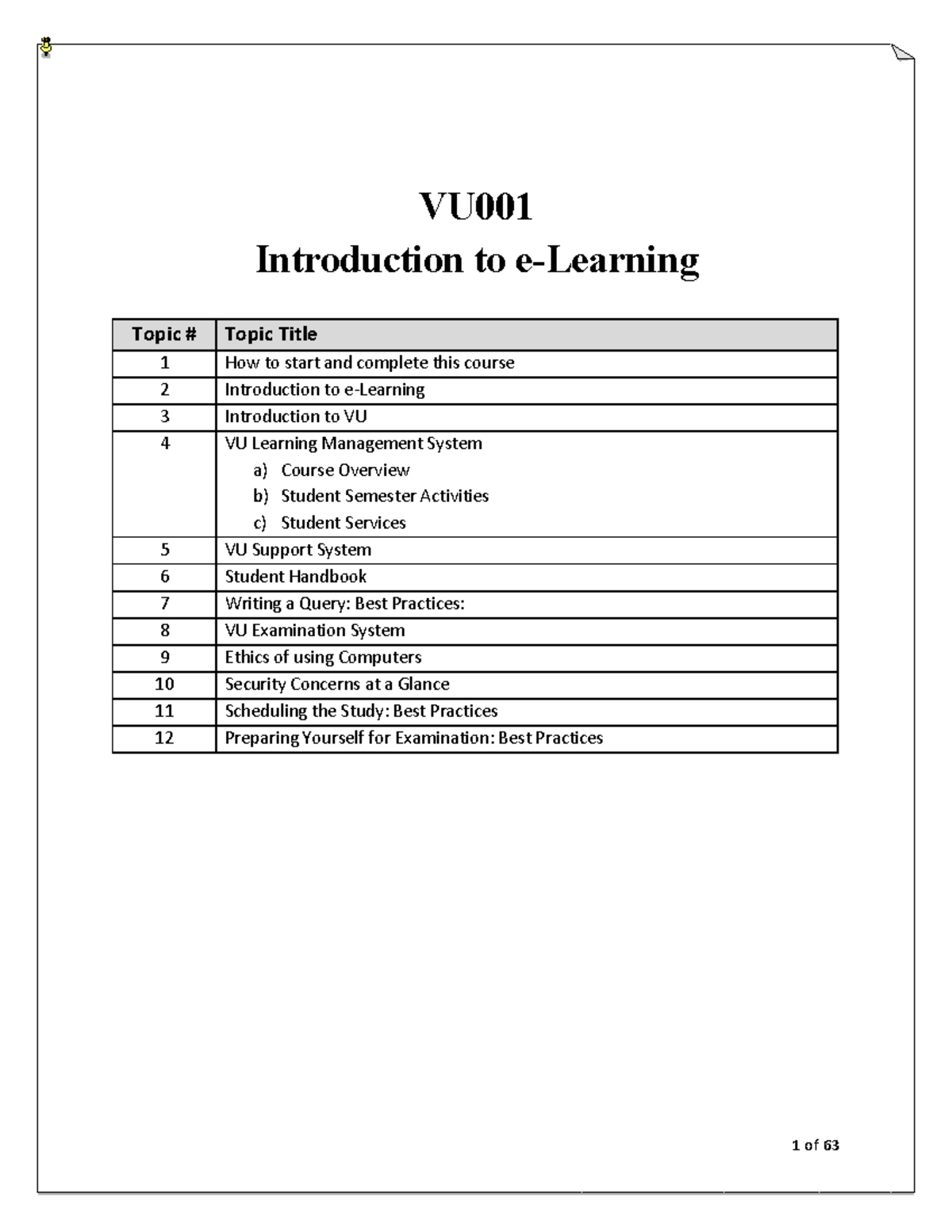 VU001 - Introduction to E-Learning Course Overview and Guidelines - Studocu