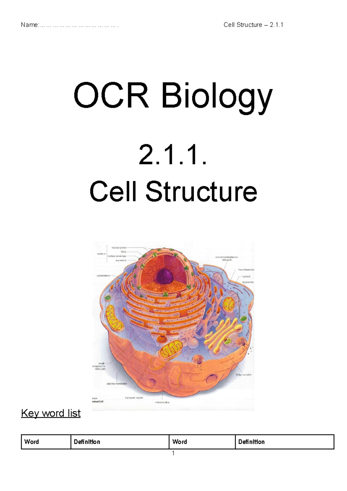 **2.1.1 Cell Structure - OCR Biology A Level Notes and Key Concepts ...