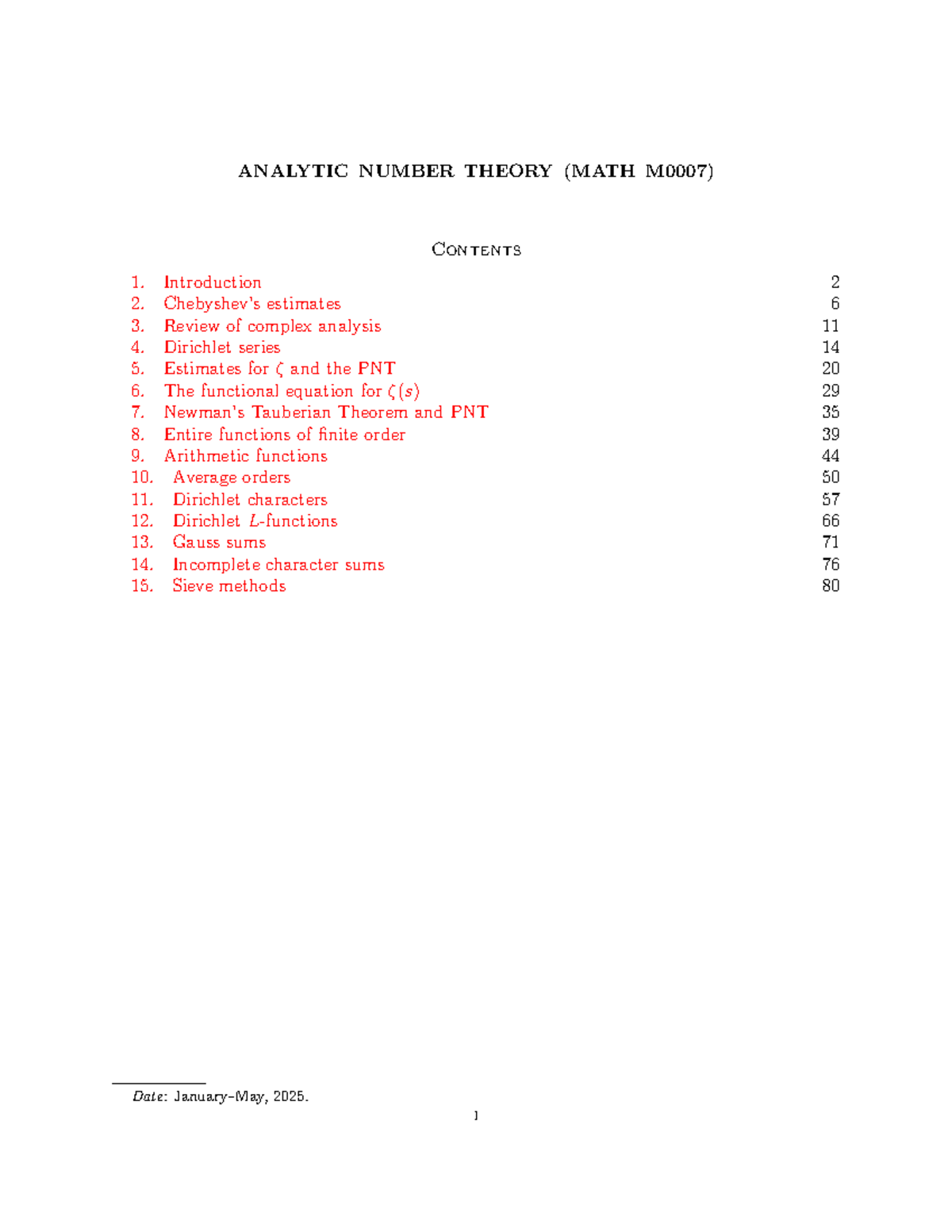 Analytic Number Theory Lecture Notes (MATH 2024-2025) - Studocu