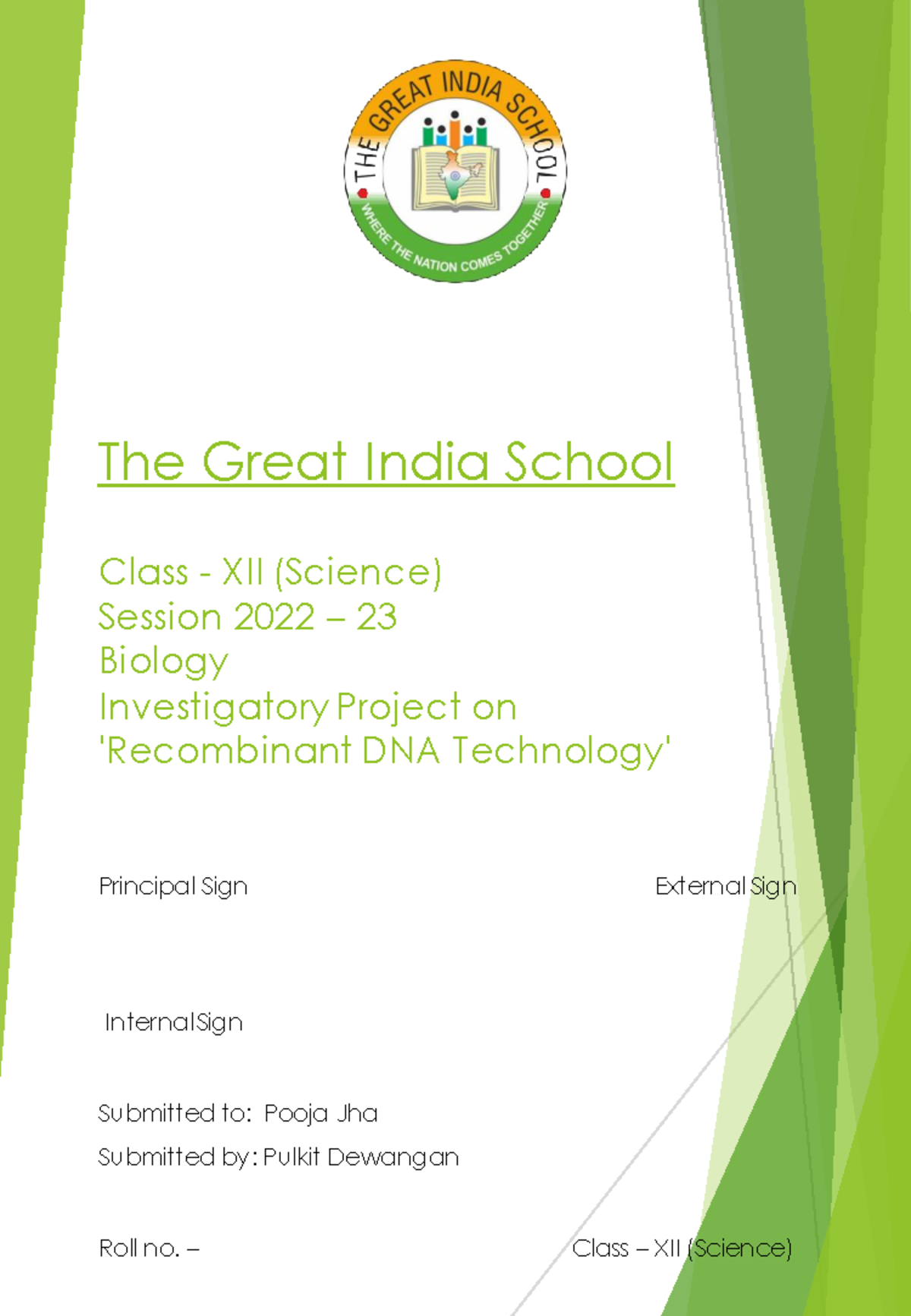 Recombinant DNA - The Great India School Class - XII (Science) Session 2022 – 23 Biology - Studocu