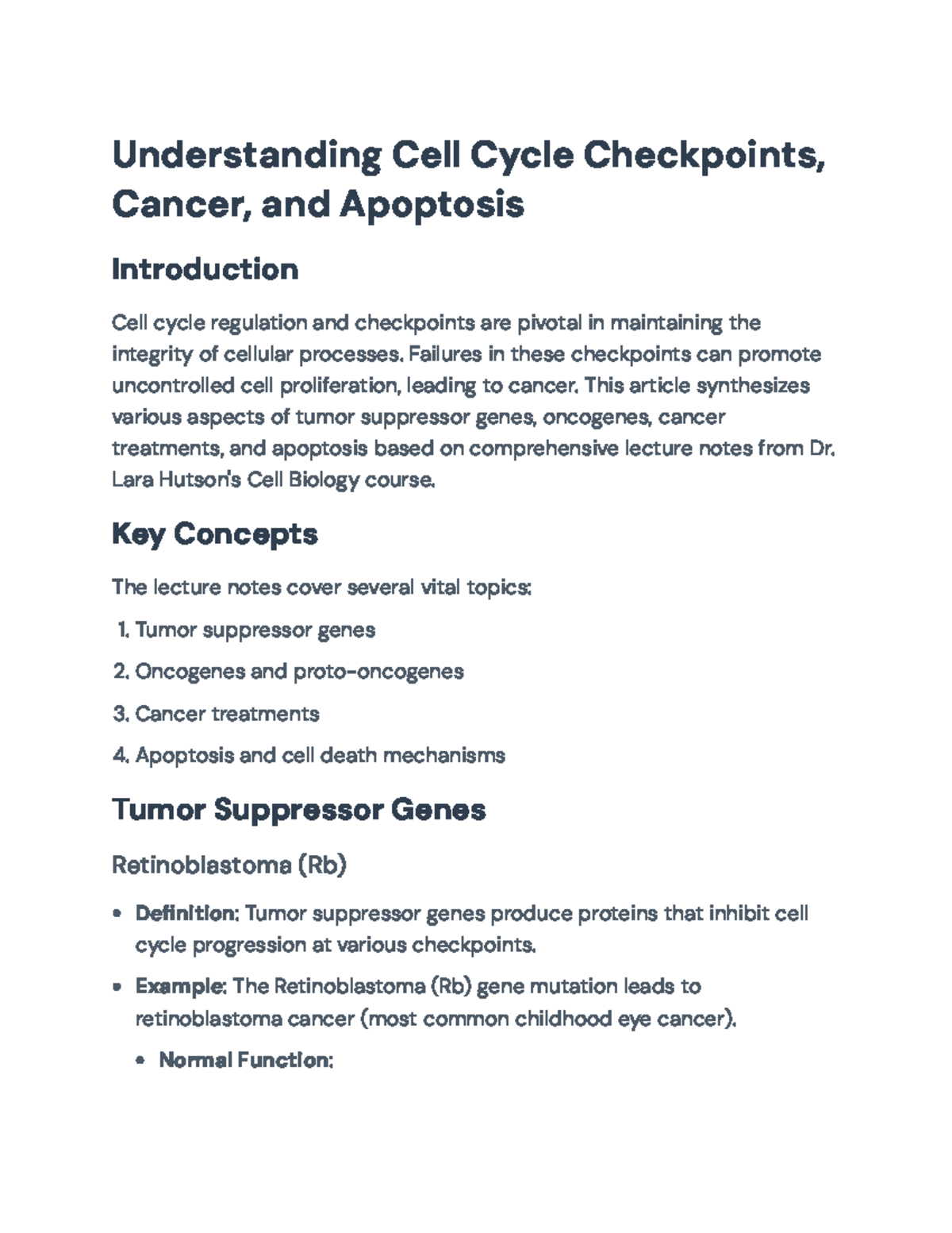 Cell Biology (BIO101): Cell Cycle Checkpoints, Cancer & Apoptosis ...