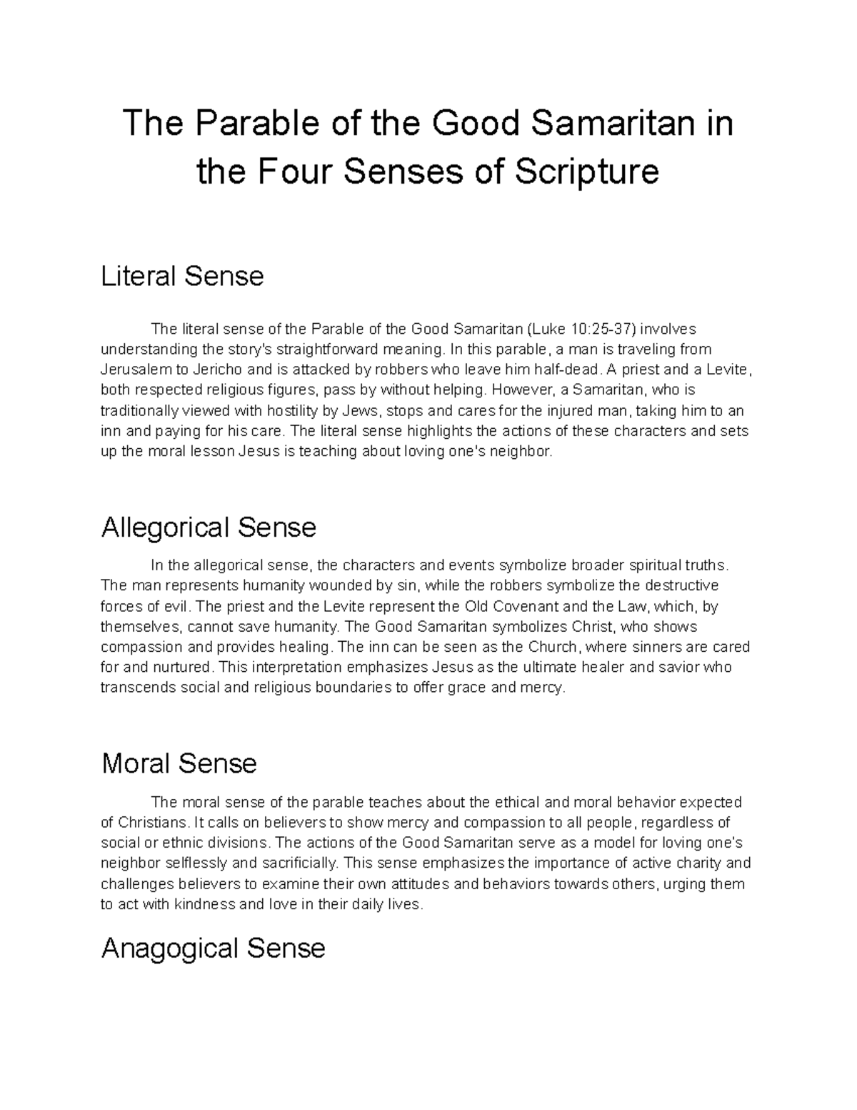 Religion third assignment - The Parable of the Good Samaritan in the ...