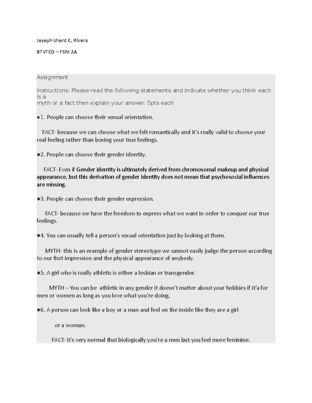 MYTH vs FACT - BTVTED FSM 2A Assignment Activity - Studocu