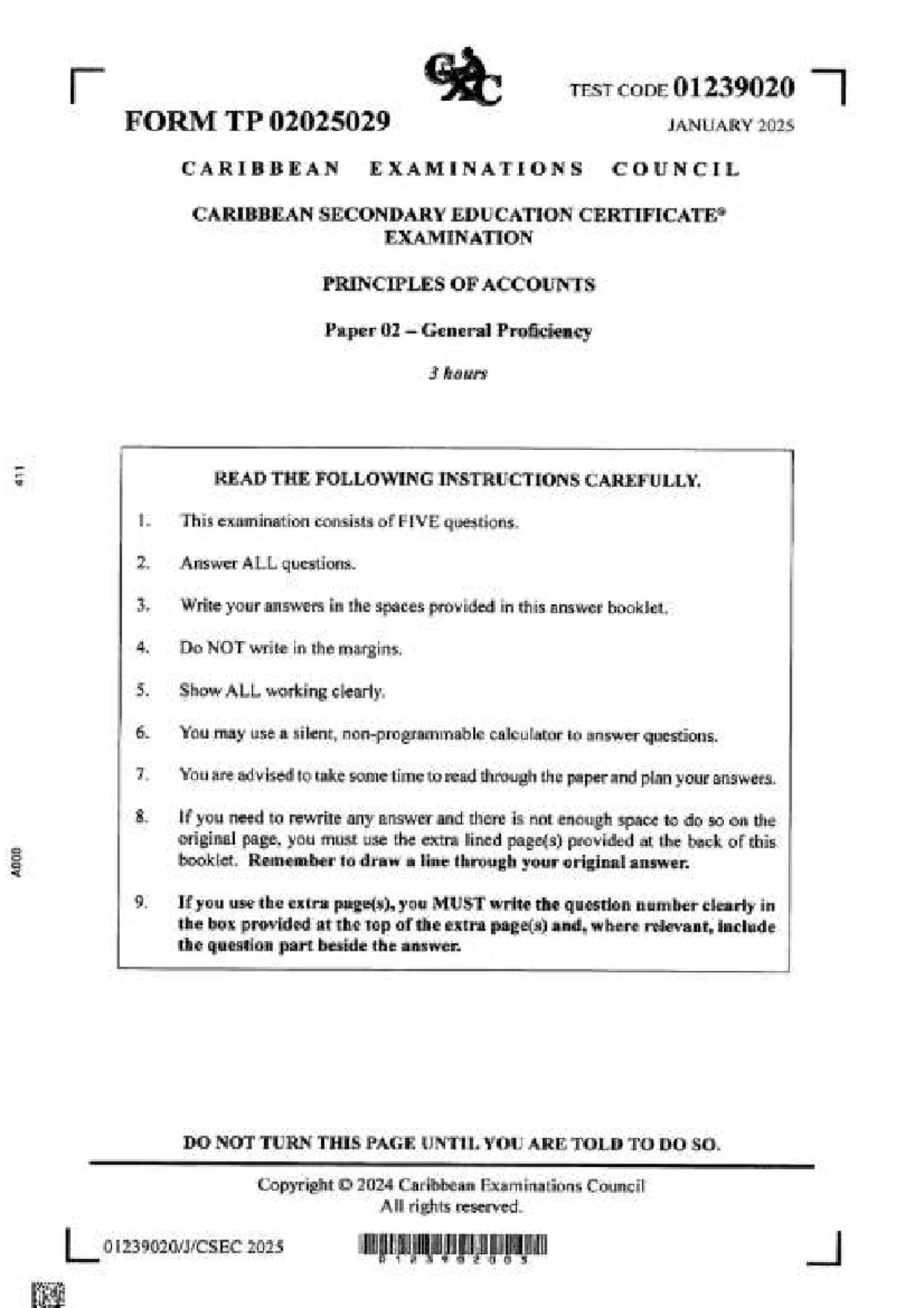 CSEC POA Paper 02 January 2025 Examination Guide - Studocu