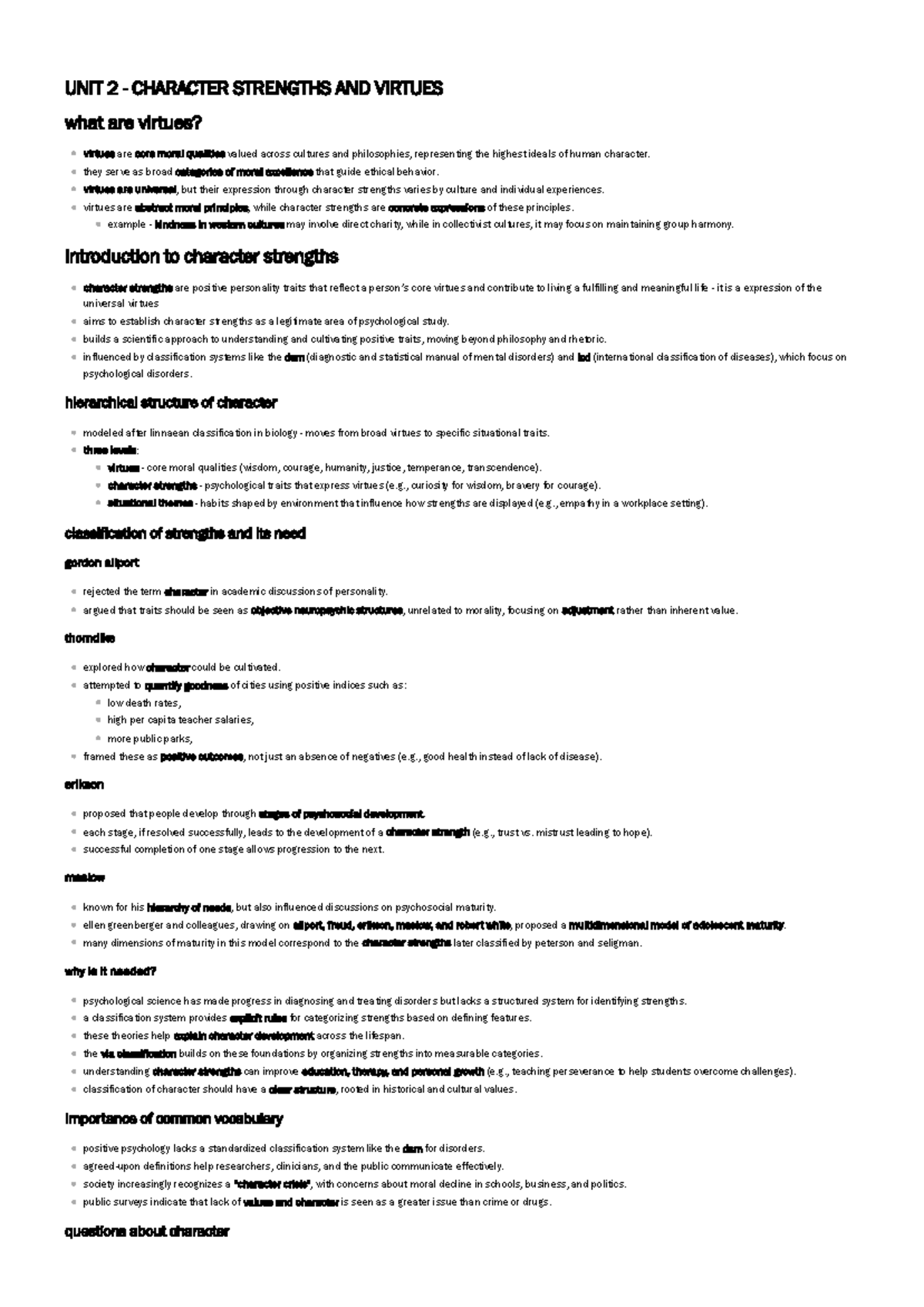 UNIT 2 - Character Strengths AND Virtues - UNIT 2 - CHARACTER STRENGTHS ...