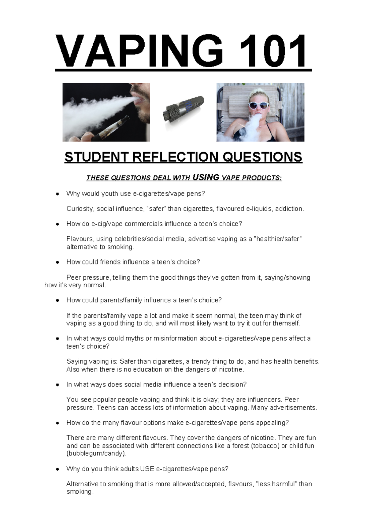 AccountingCheetSheet - VAPING 101 STUDENT REFLECTION QUESTIONS THESE ...
