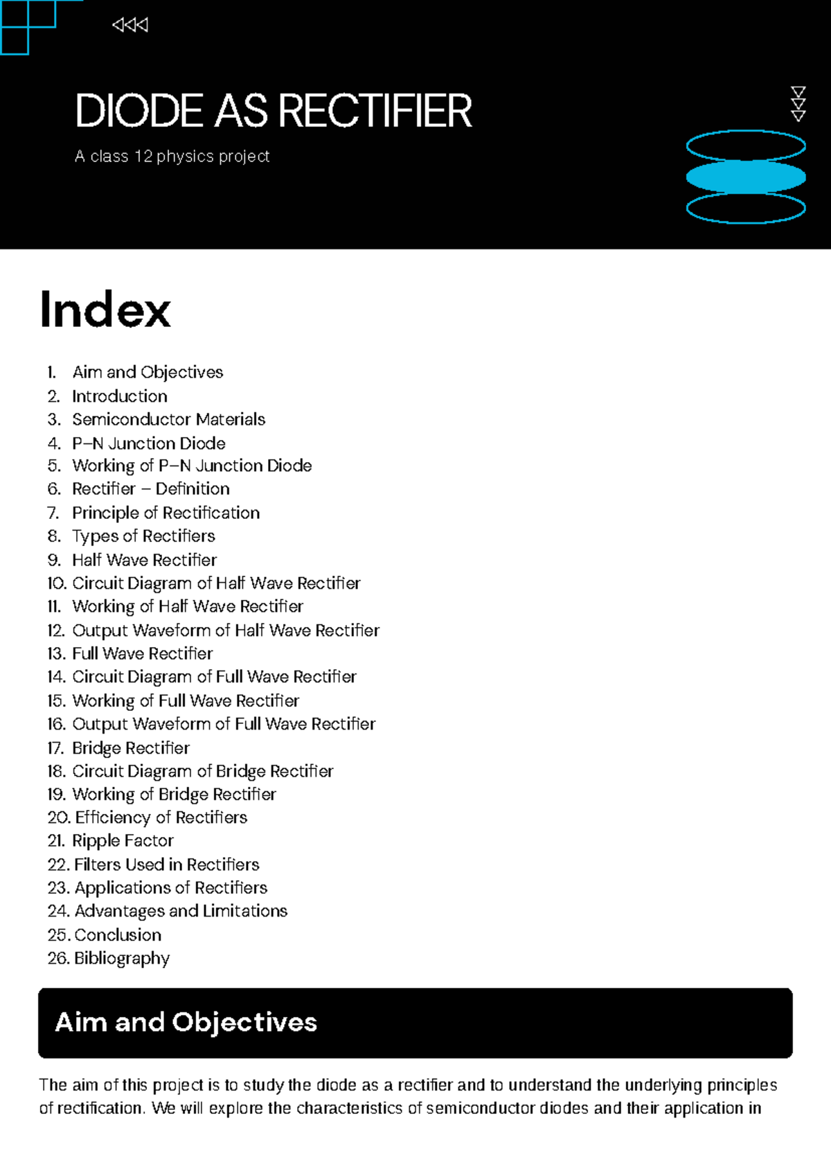Diode as Rectifier: Class 12 Physics Project Overview - Studocu