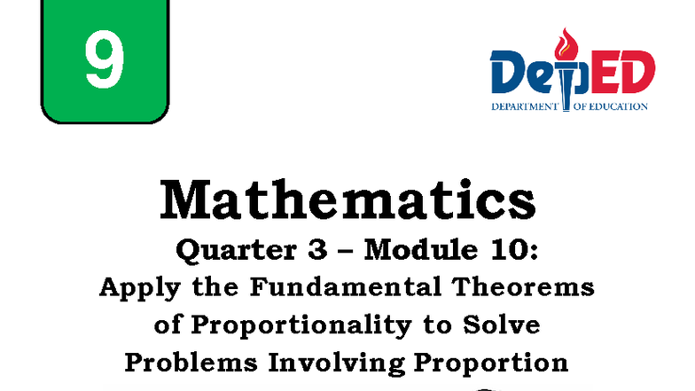 MATH9-Q3-Module 10: Applying Proportionality Theorems in Problem ...