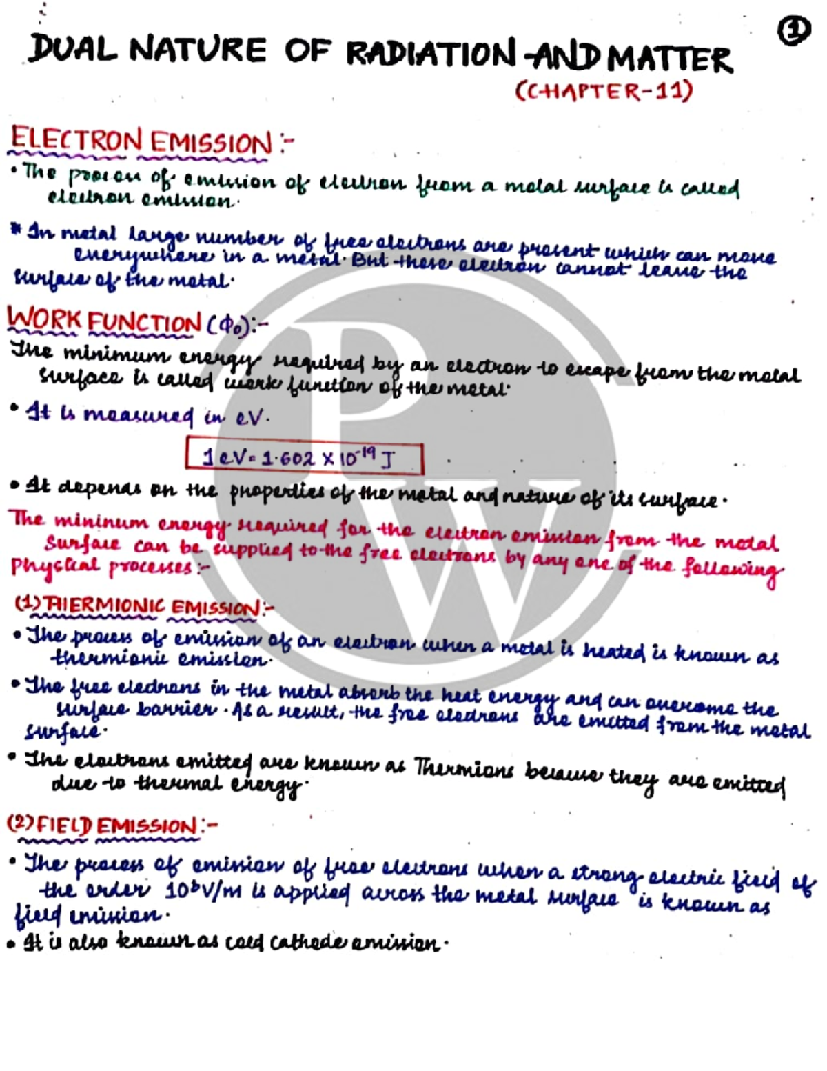 Dual Nature of Radiation and Matter: Handwritten Notes (Course Code ...