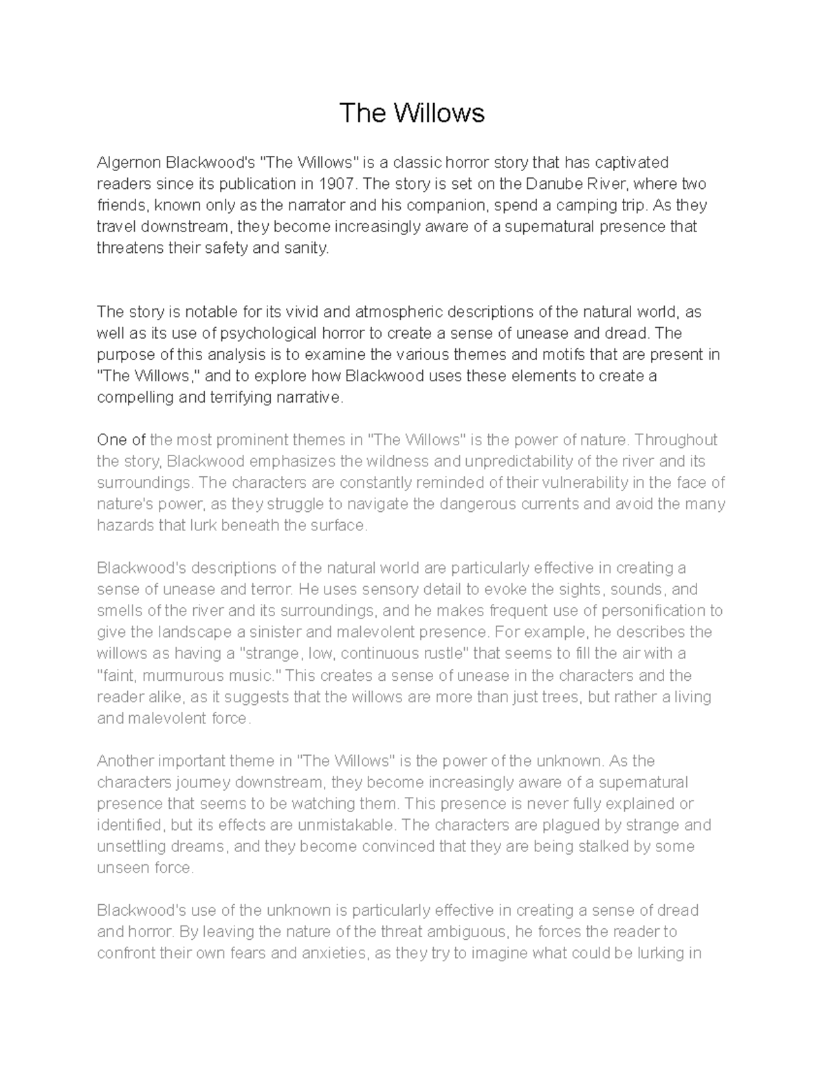 The Willows - The Willows Algernon Blackwood's "The Willows" is a ...