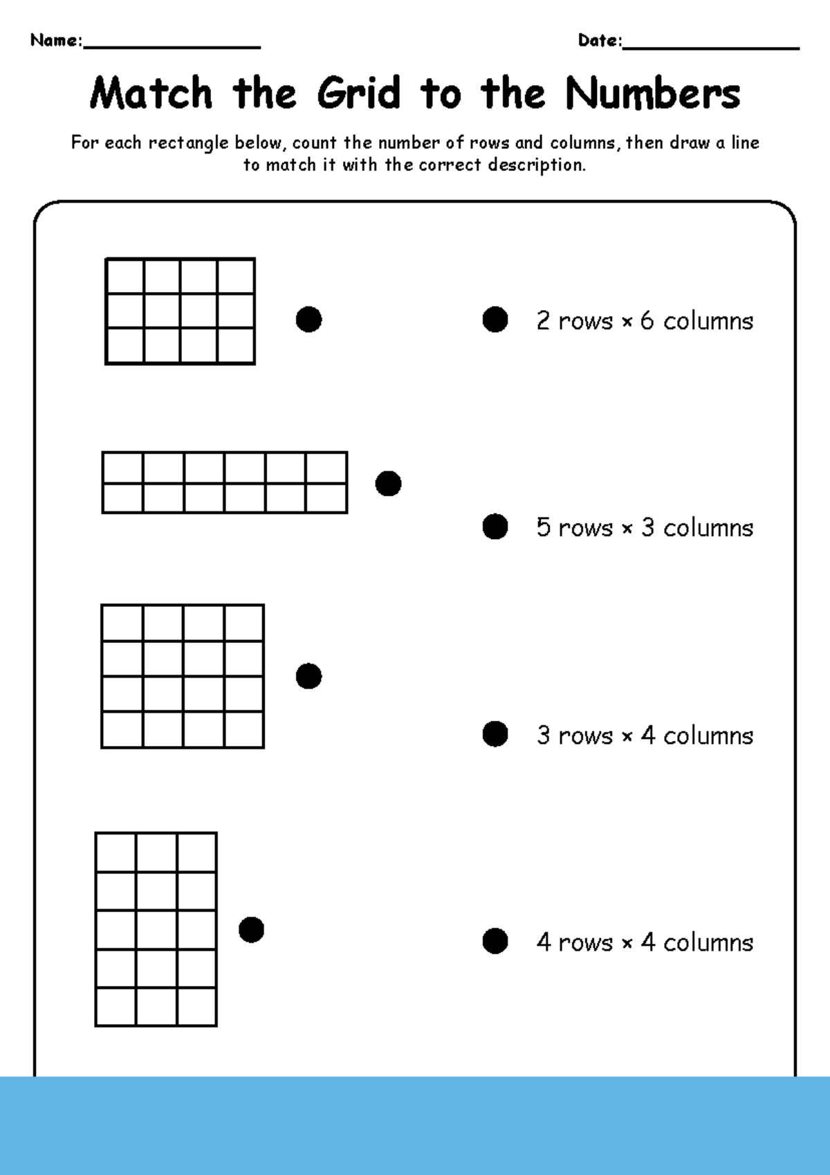 Matching Grids and Numbers - 2nd Grade Worksheet - Name: Date: 3 rows × ...