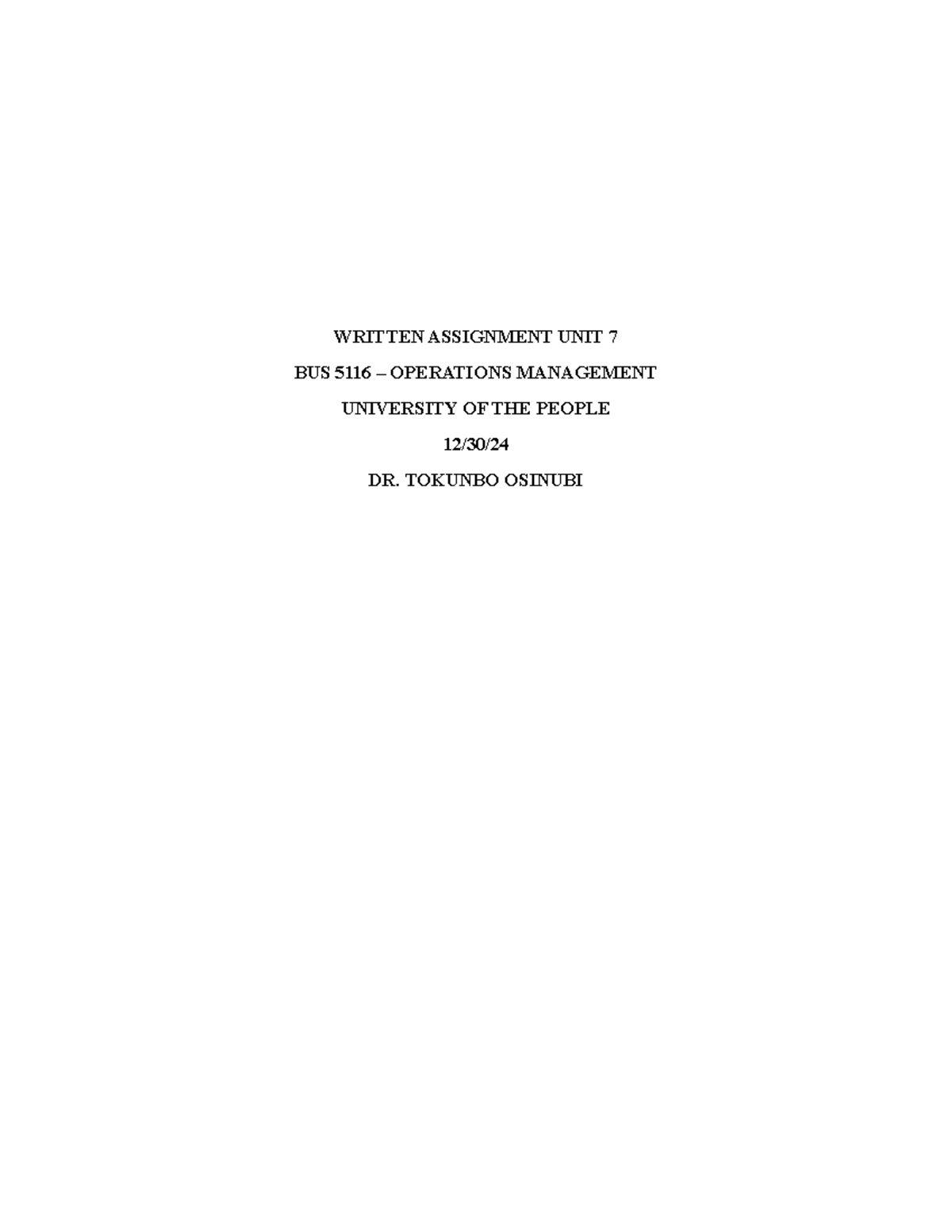 BUS 5116 Written Assignment: Case Study on Strategic Planning - Studocu