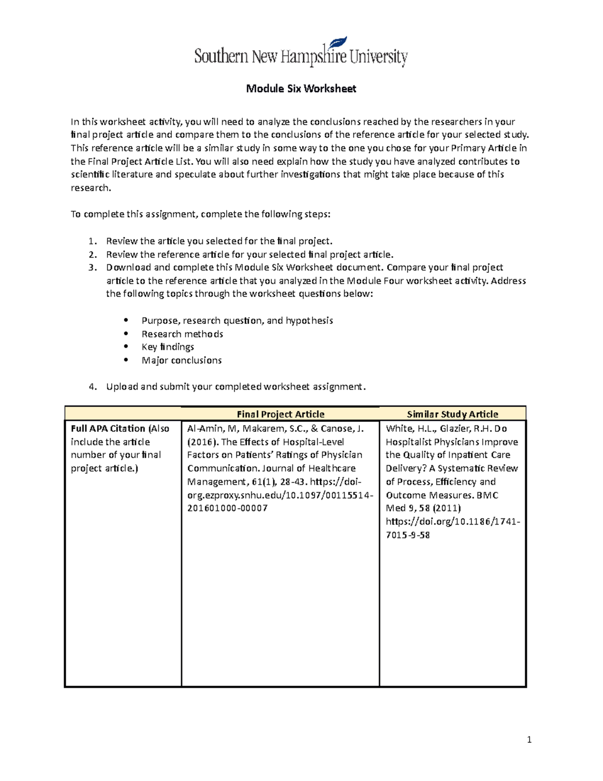 IHP 340 Module Six Worksheet: Analyzing Study Conclusions and ...