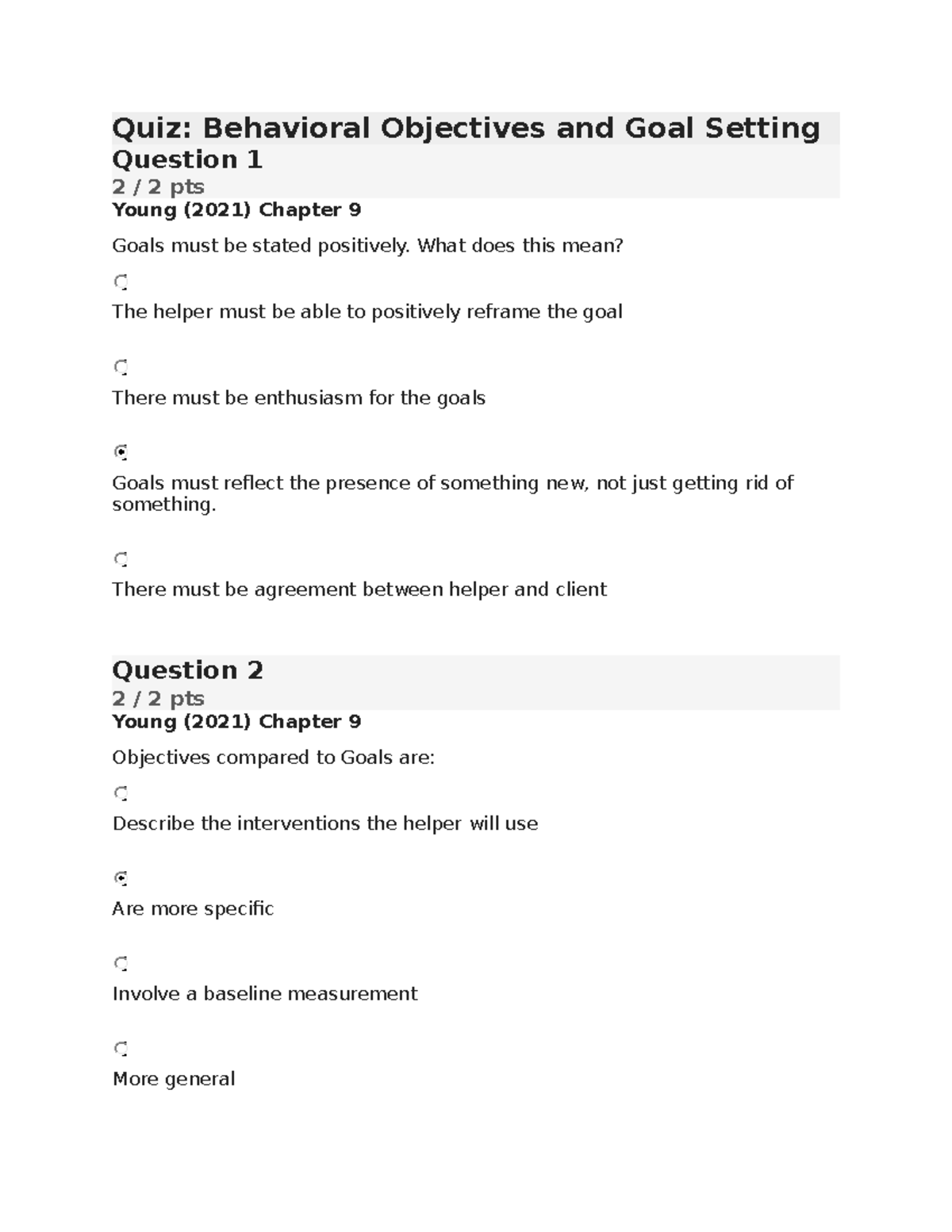 Quiz: Behavioral Objectives & Goal Setting Overview - BH 101 - Studocu