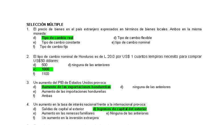 Selección Múltiple y Verdadero o Falso - Economía Internacional - Studocu