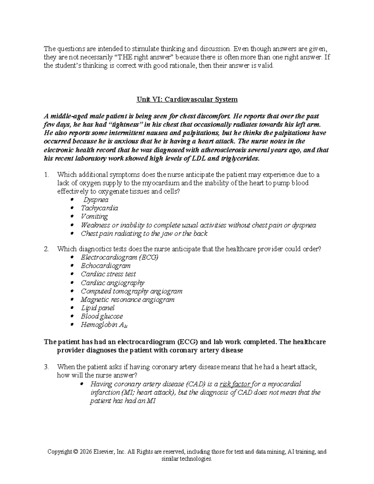 Unit VI: Cardiovascular System Case Study and Discussion Questions ...