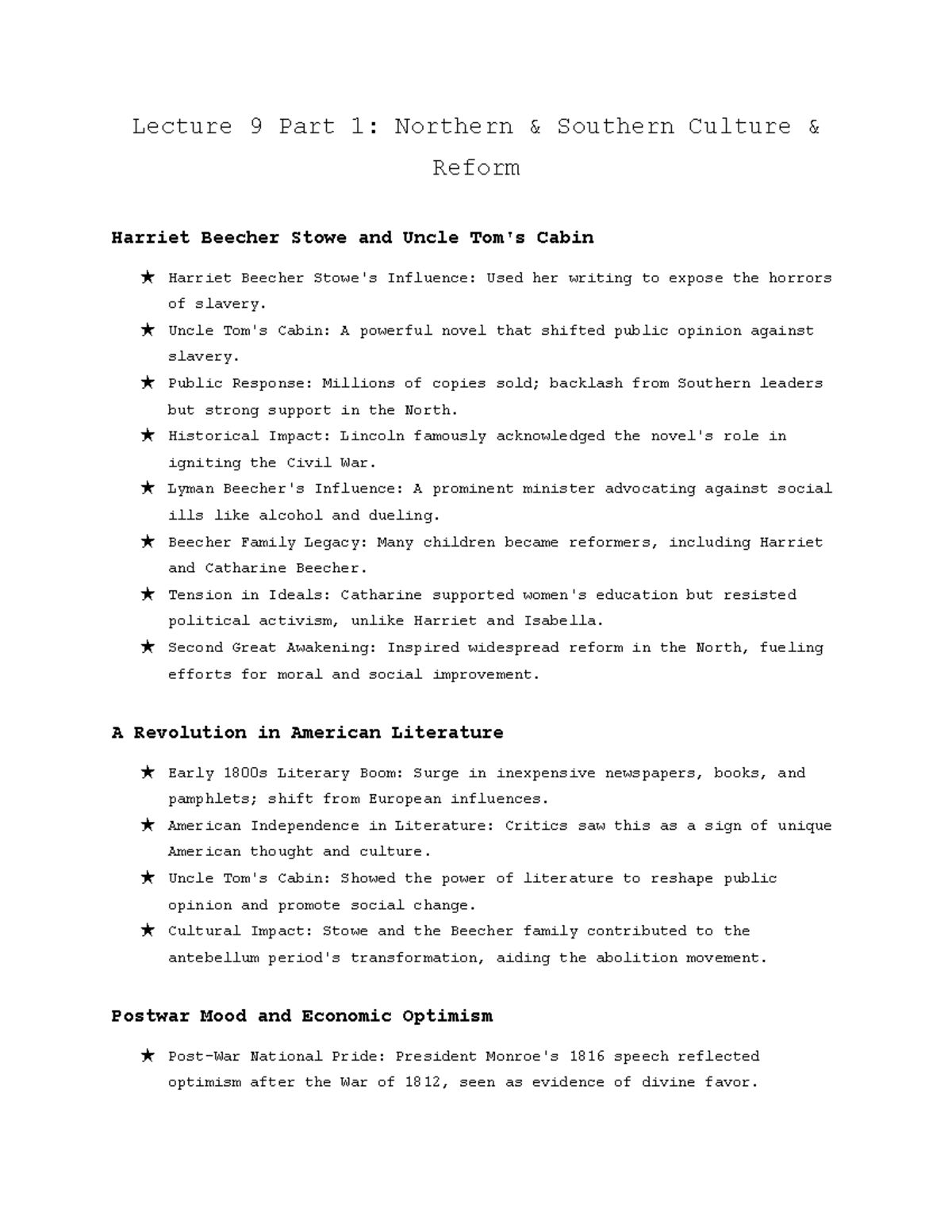 Lecture 9 Part 1 Northern & Southern Culture & Reform - Lecture 9 Part 1: Northern & Southern ...
