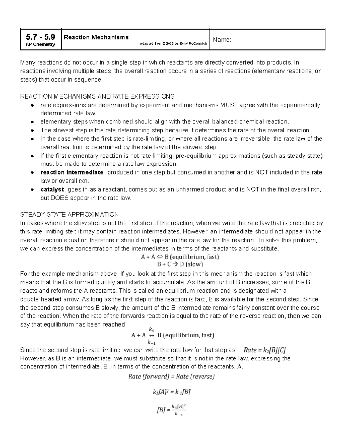 AP Chemistry 5.7-5.9: Detailed Study of Reaction Mechanisms - Studocu