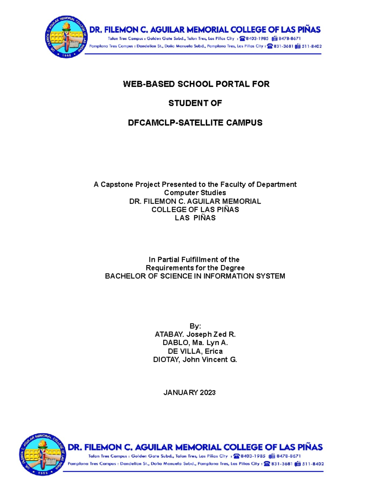 DFCAMCLP Web-Based Student Portal: Capstone Project Overview - Studocu