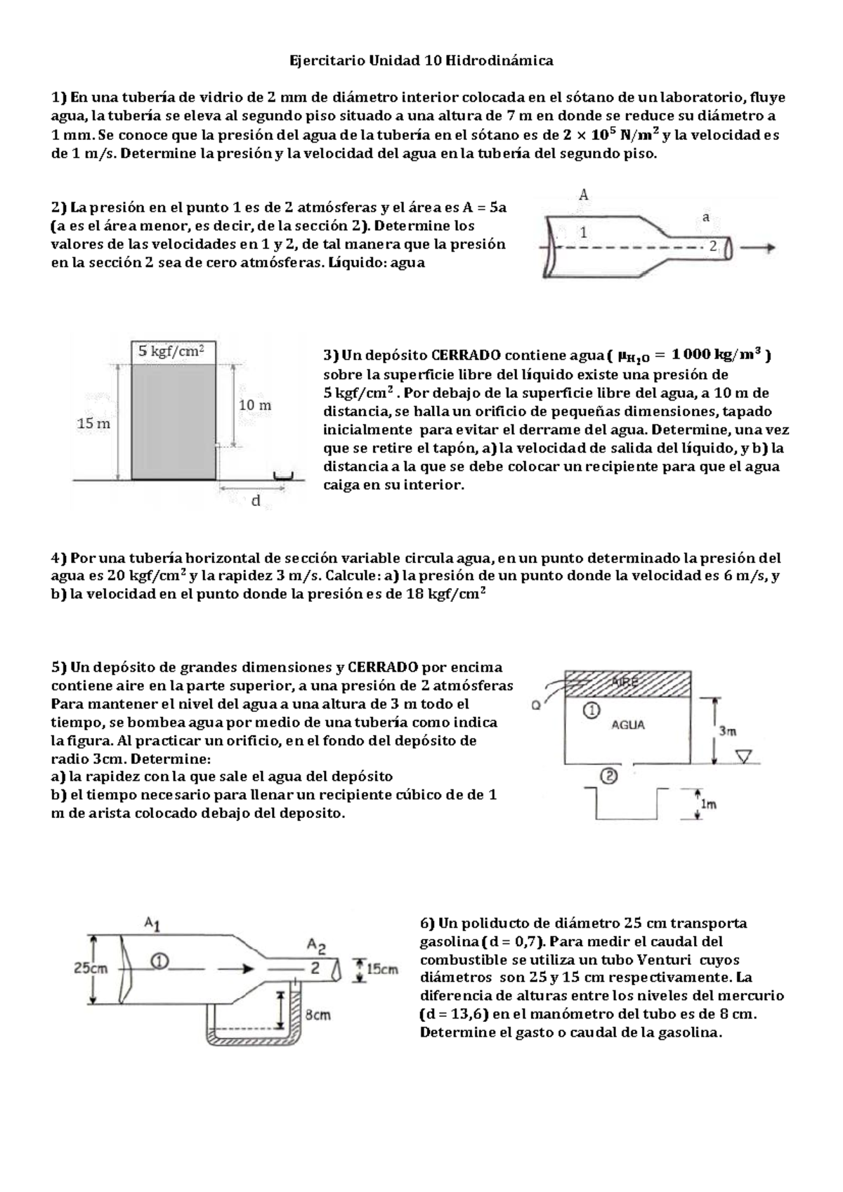 Ejercicios de Hidrodinámica - Unidad 10 (HIDRO 2) - Studocu