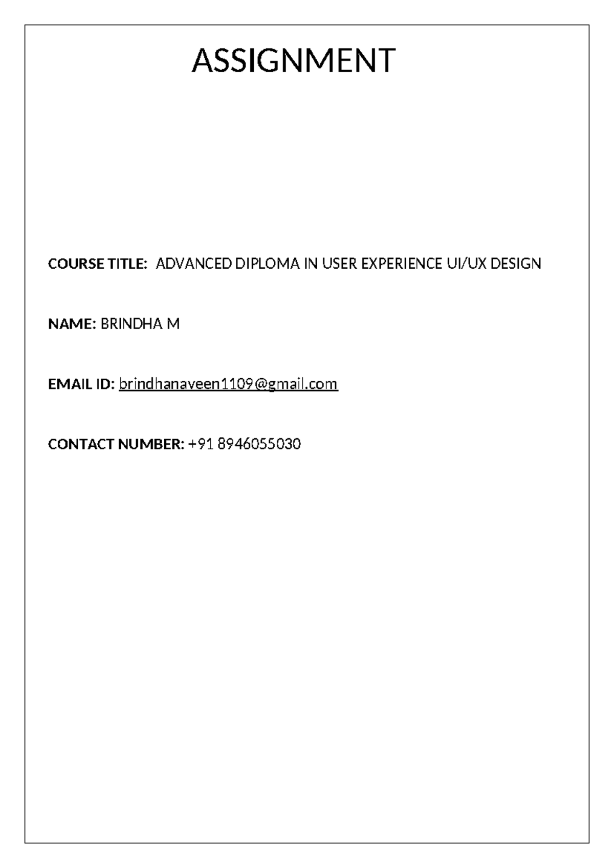 Assignment - Advanced Diploma in UX Design: Web Development Stages ...