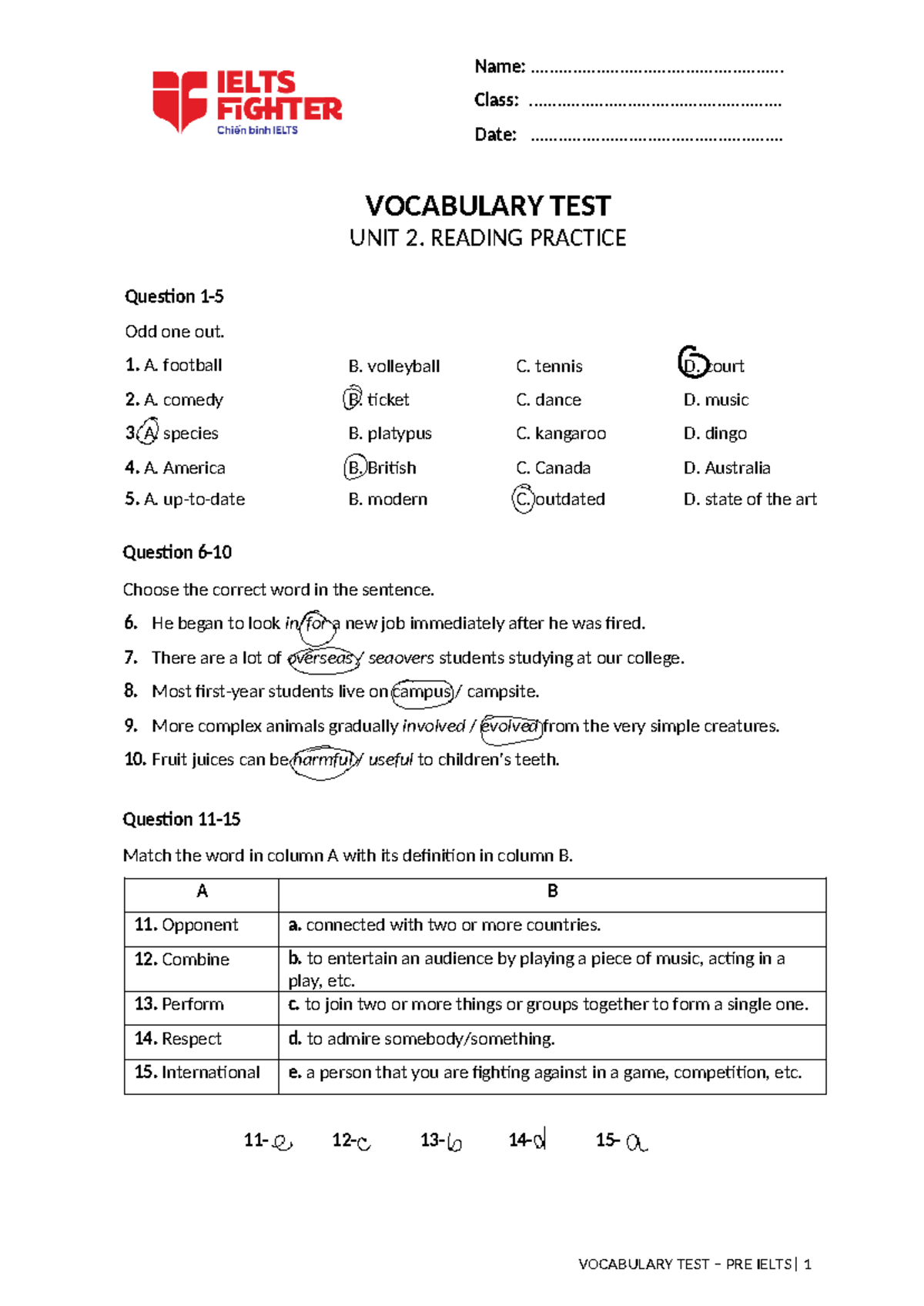 Vocab Test 5: Unit 2 Reading Practice - Studocu