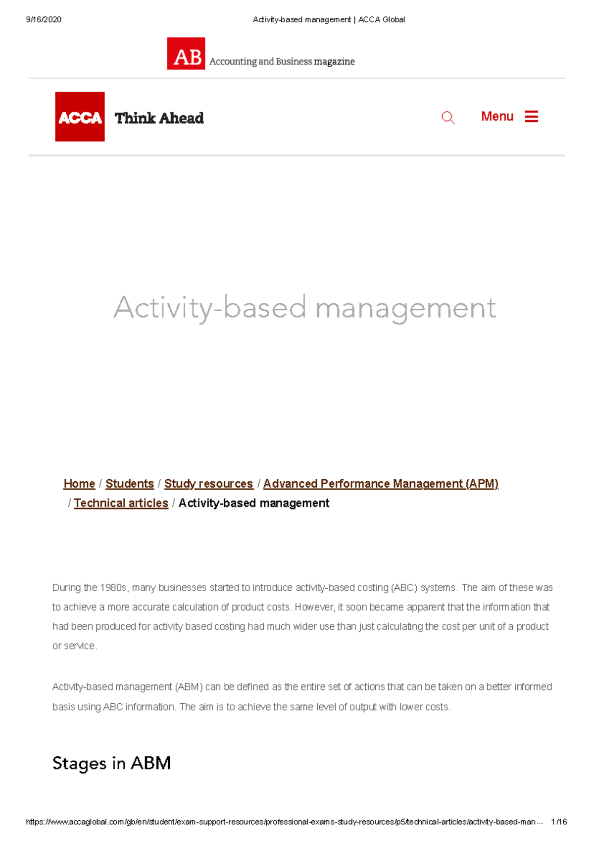 Activity-Based Management Insights – ACCA P5 Study Notes - Studocu