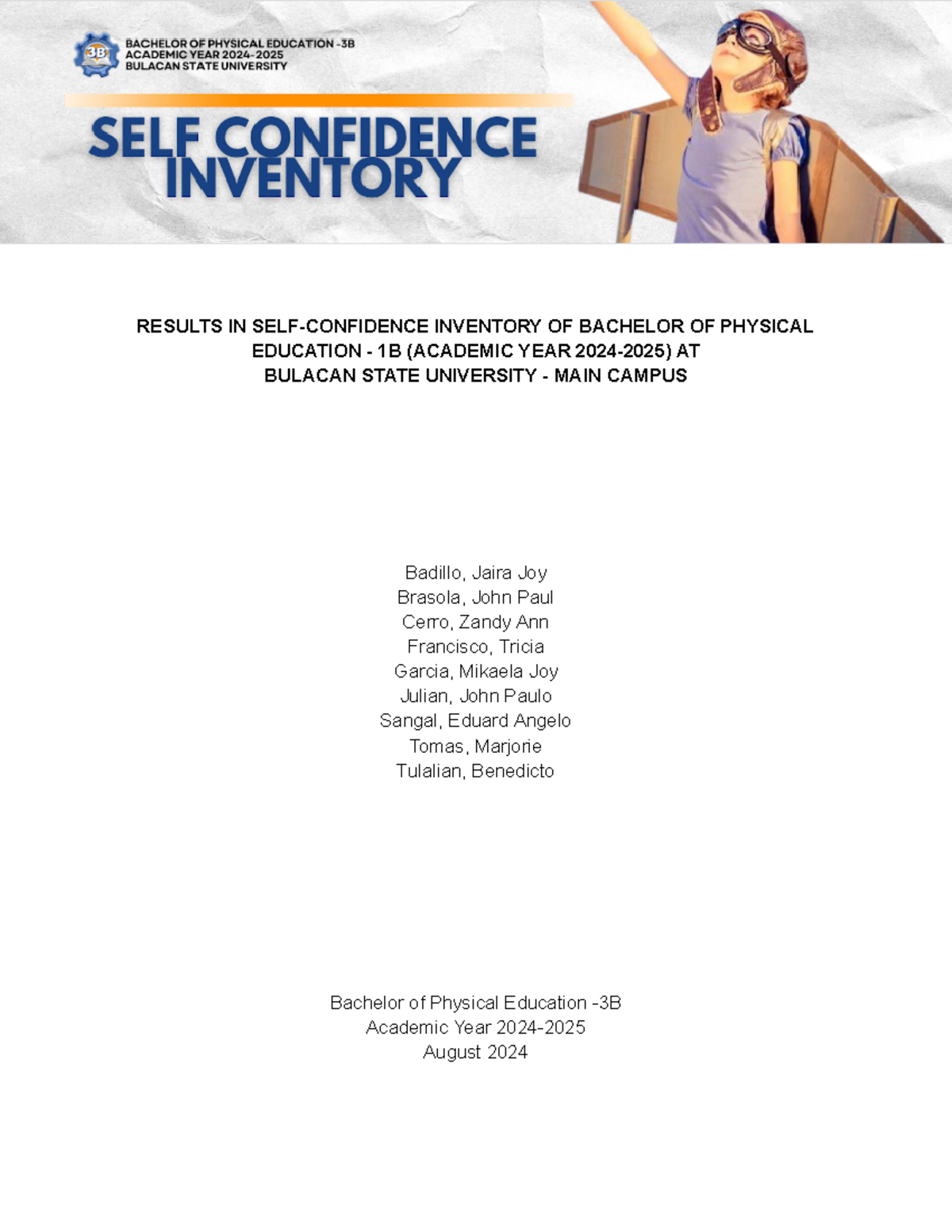 Group 1 AOL Result - RESULTS IN SELF-CONFIDENCE INVENTORY OF BACHELOR ...