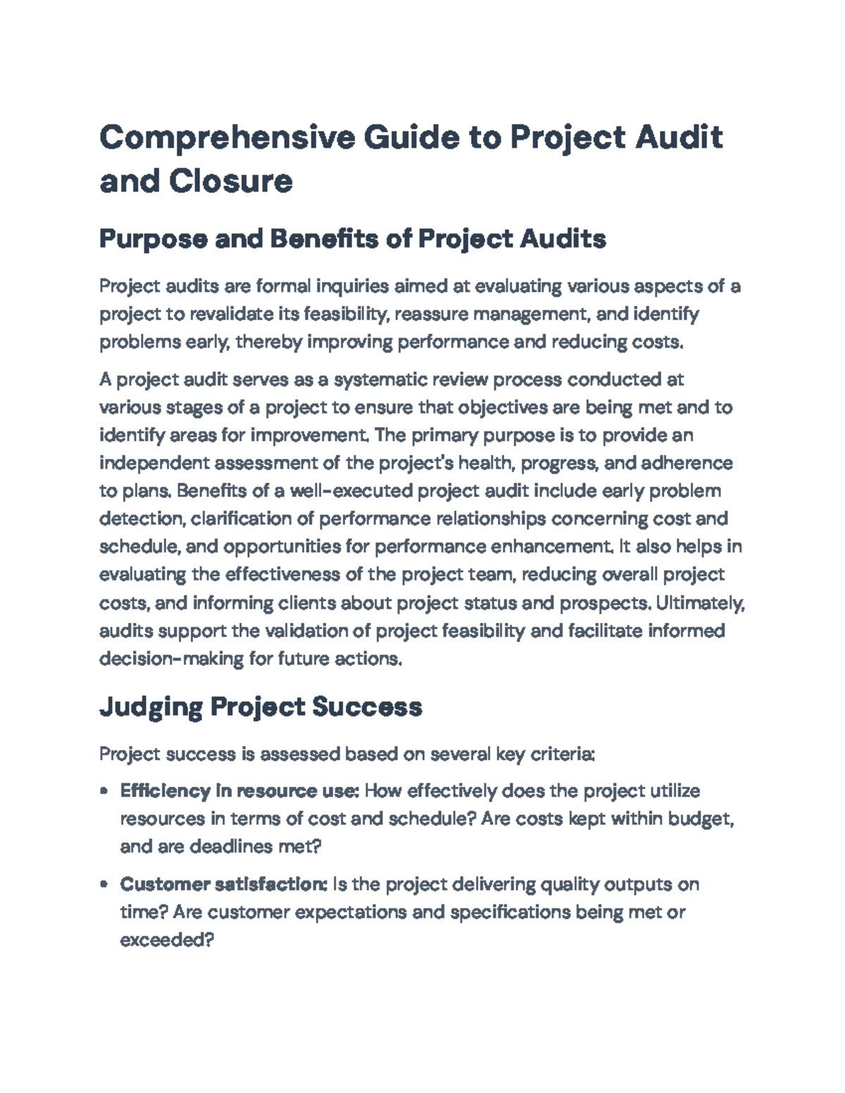 Comprehensive Guide to Project Audit & Closure Processes (PM 101) - Studocu