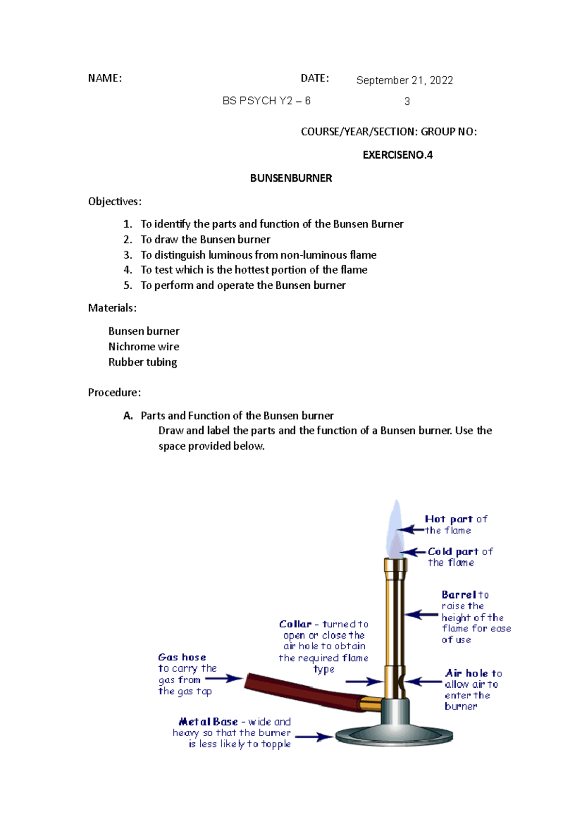 BS PSYCH Y2 – 6 3: Bunsen Burner Experiment & Flame Types Analysis ...