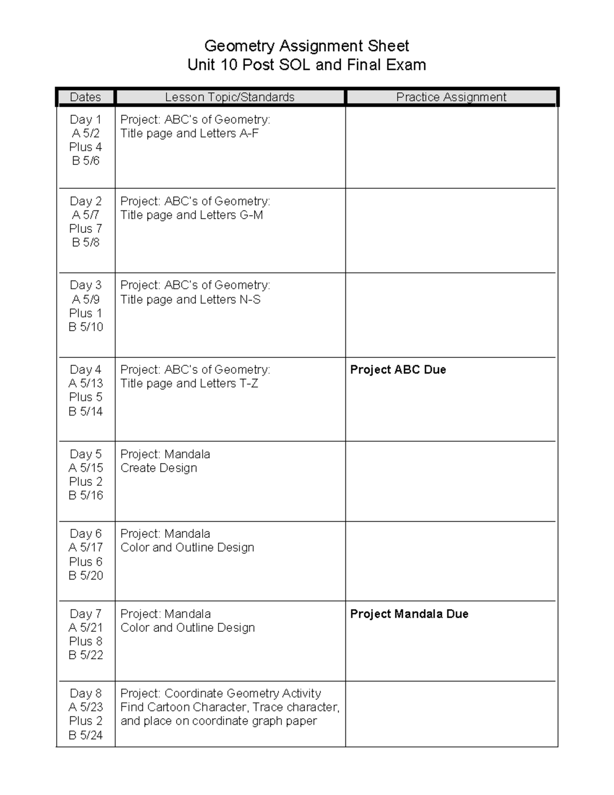Unit 10 Geometry Projects & Final Exam Review Guide - Studocu