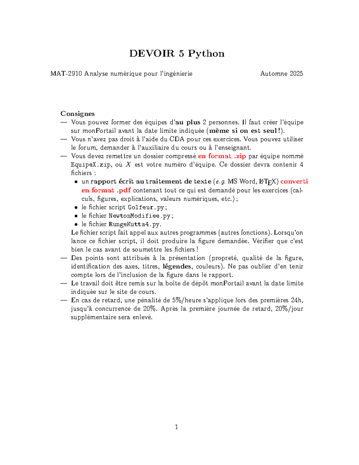 A25 MAT2910 Devoir 5: Analyse Numérique en Python pour Automne 2025 - Studocu