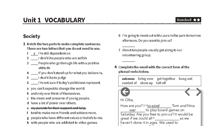 Unit 1 Standard Vocabulary Exercises - Synchronize 4 TRB - Studocu