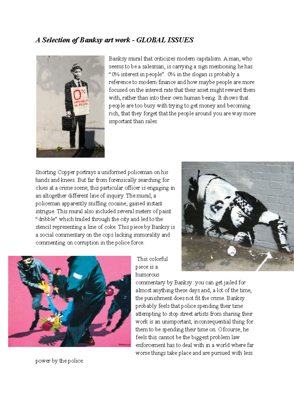 Analyzing Banksy's Art: A Commentary on Global Issues - Studeersnel