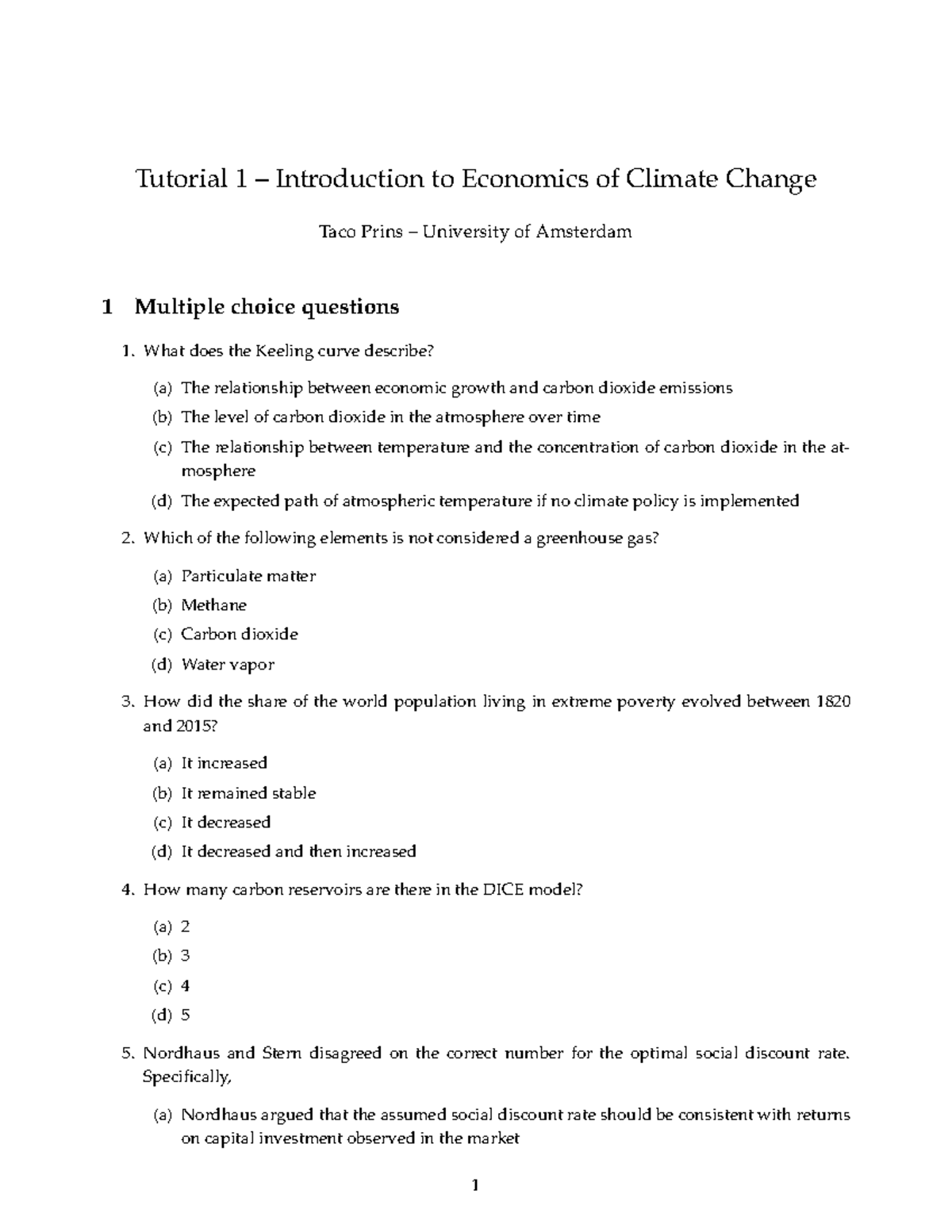 ECC Tutorial 1: Intro to Economics of Climate Change - MCQs & Analysis ...