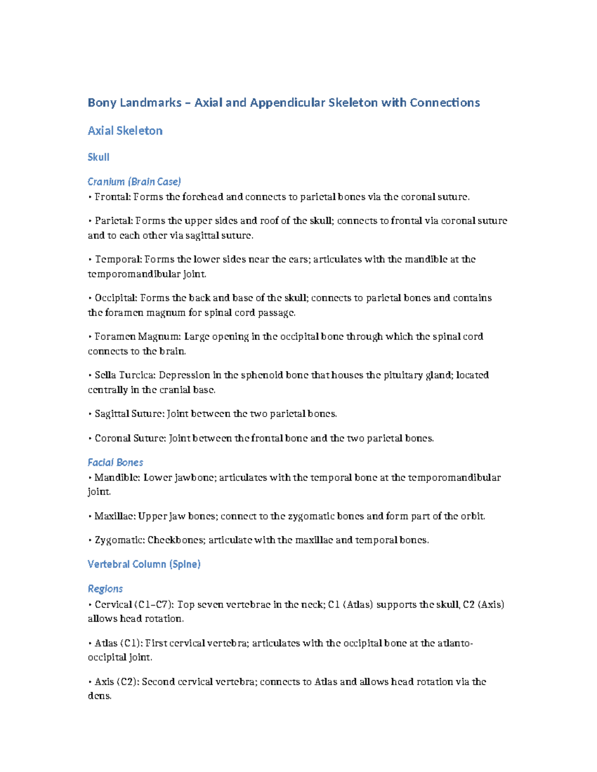 Bony Landmarks: Axial & Appendicular Skeleton Overview (BIO 101) - Studocu
