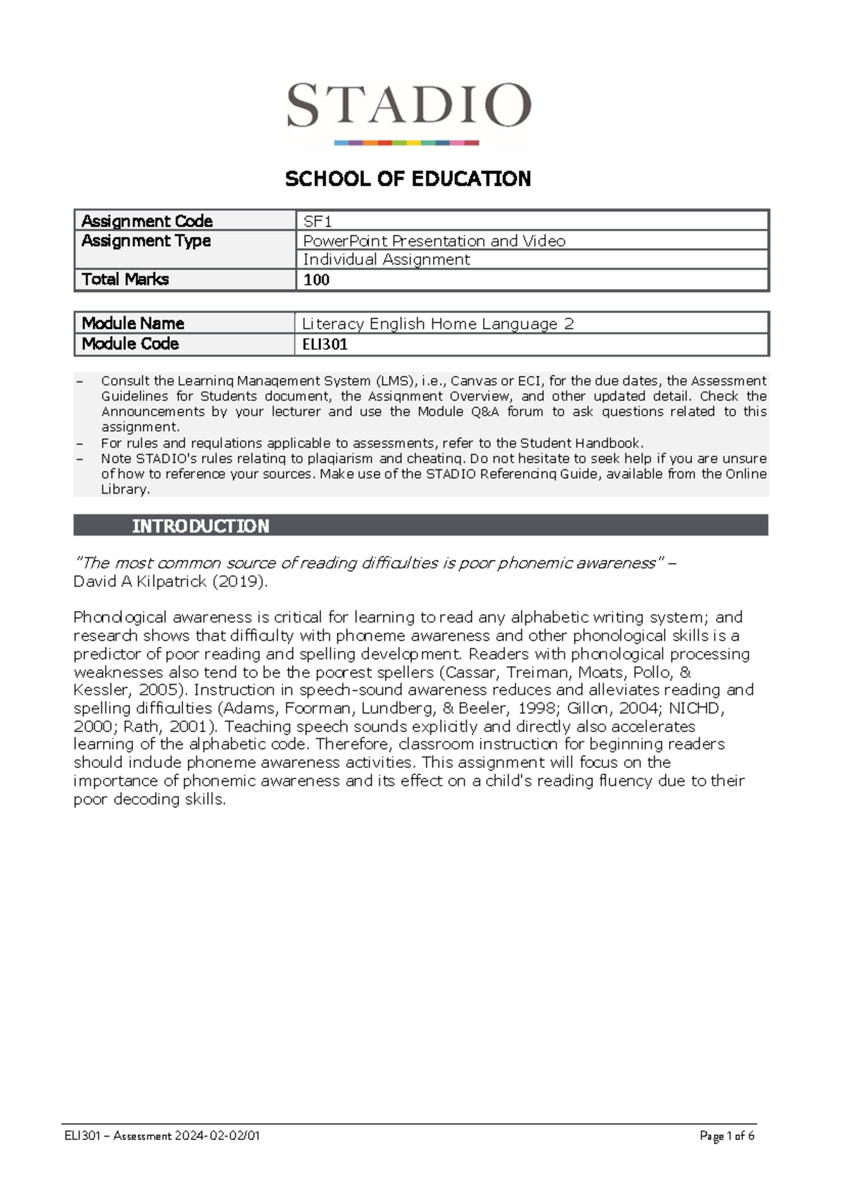 Phonemic Awareness Training Presentation ELI301-SF1 Assignment 2024 ...