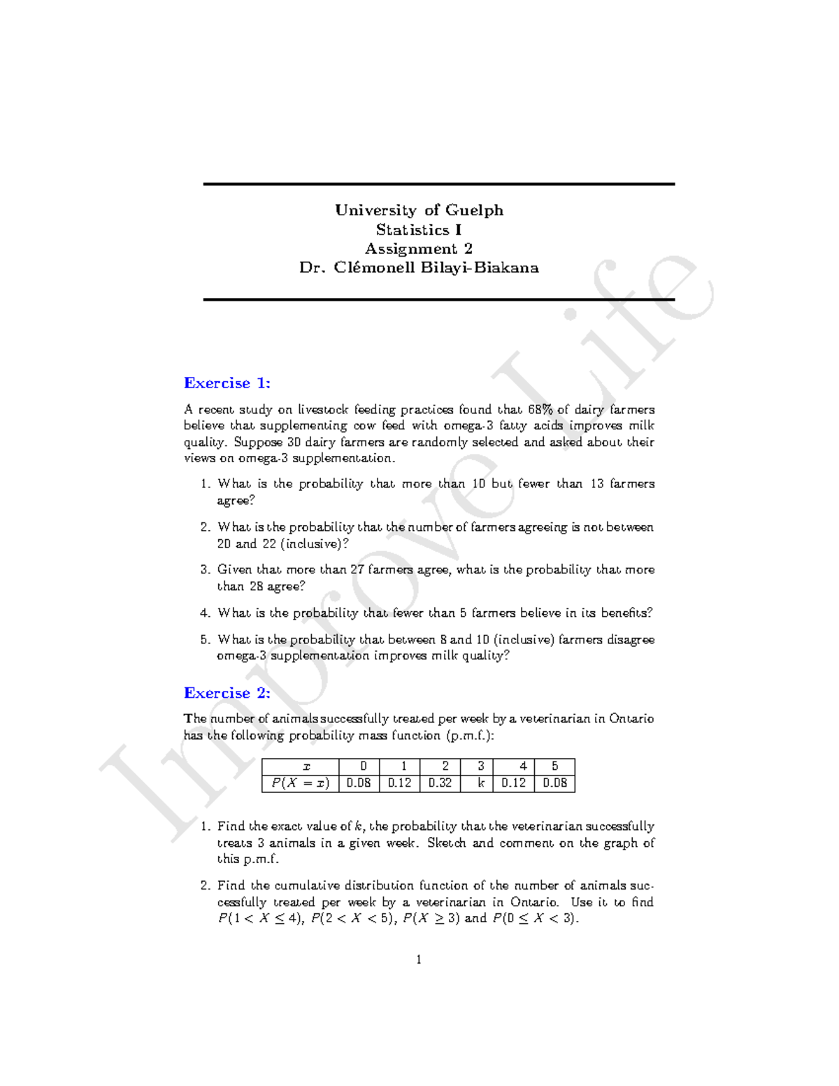 Stats 2040 Assignment #2: Dairy Farmers & Veterinary Probability ...