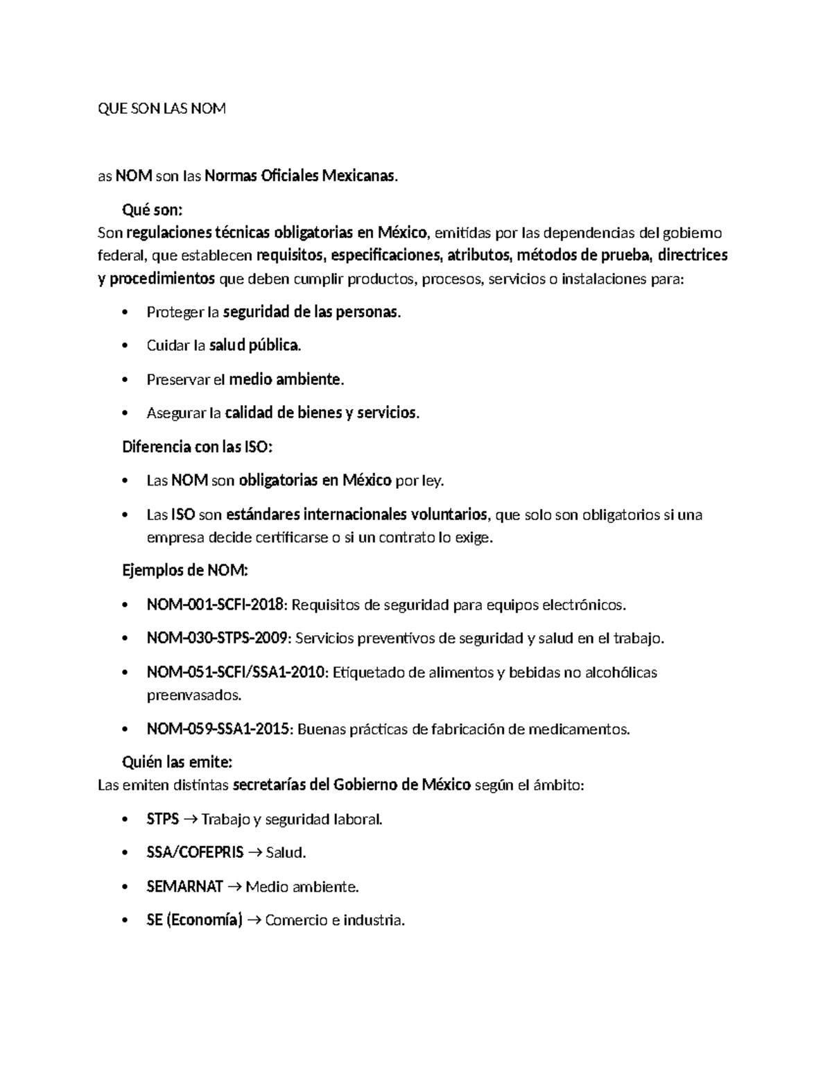 QUE SON LAS NOM - Normas Oficiales Mexicanas Explicadas - Studocu