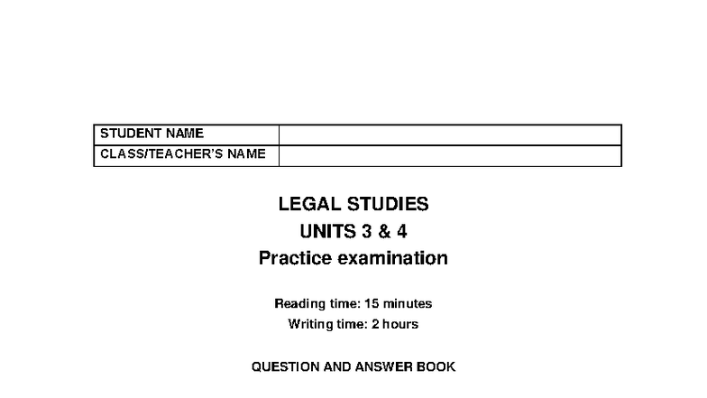 2024 VCE Legal Studies Units 3 & 4 Practice Exam Guide - Studocu