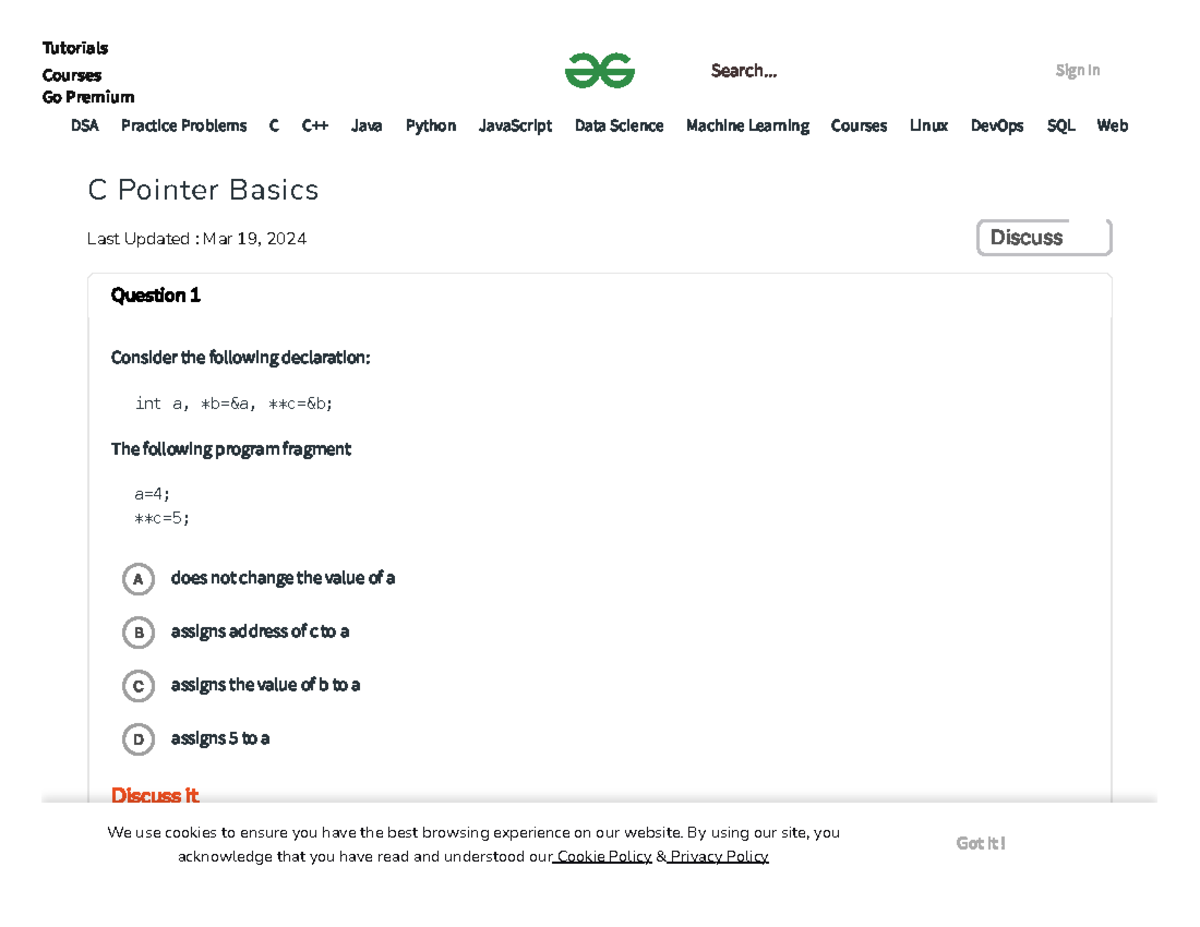 Quiz on C Pointer Basics - DSA 101 - Studocu