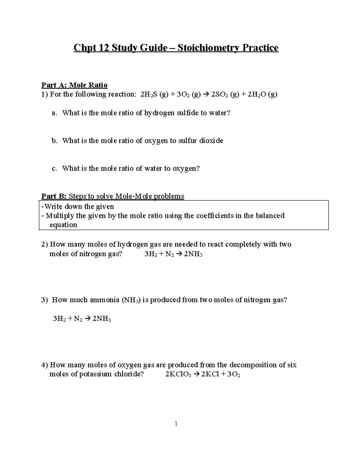 Chpt 12 Study Guide – Stoichiometry Problems and Solutions - Chpt 12 ...