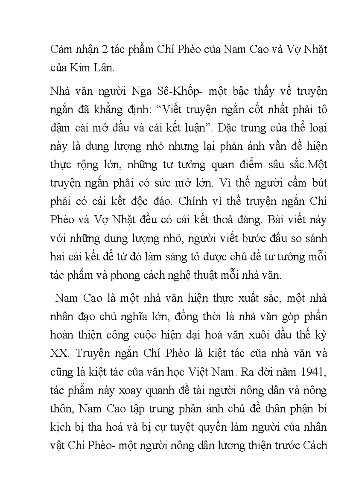 Cảm Nhận Về Kết Cục Trong Chí Phèo (Tác Giả: Nam Cao) & Vợ Nhặt (Tác ...