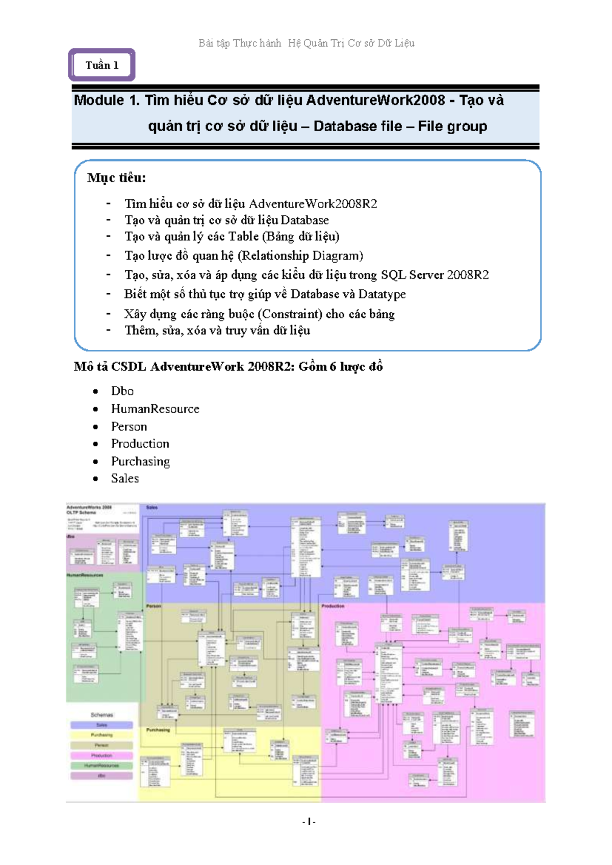 Bài Tập Thực Hành Hệ Quản Trị Cơ Sở Dữ Liệu SQL Server - Tuần 1 - Studocu