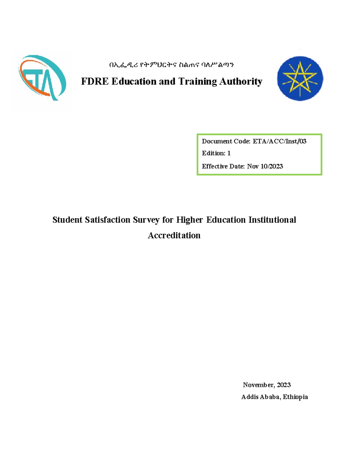 Student Satisfaction Survey Guide for Institutional Accreditation (ETA ...
