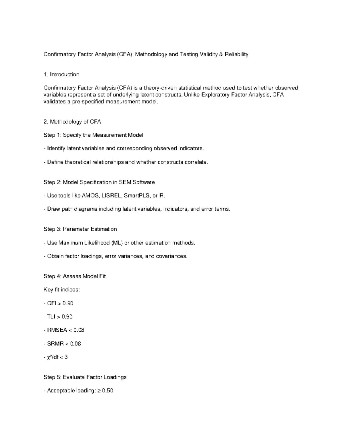 CFA Methodology and Validity: A Comprehensive Guide - Studocu
