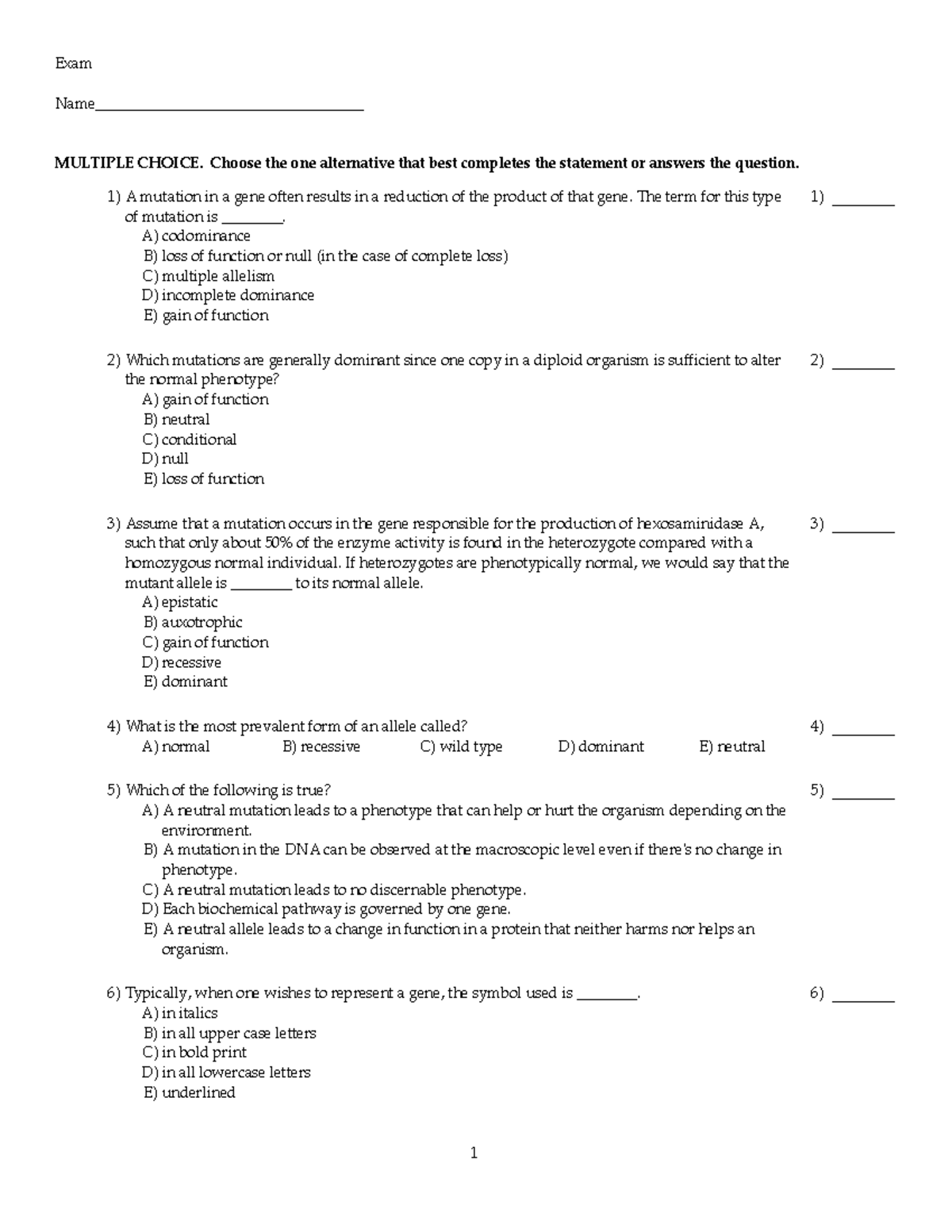 Chapter 4 - Genetics Exam Review (MULTIPLE CHOICE) - Studocu